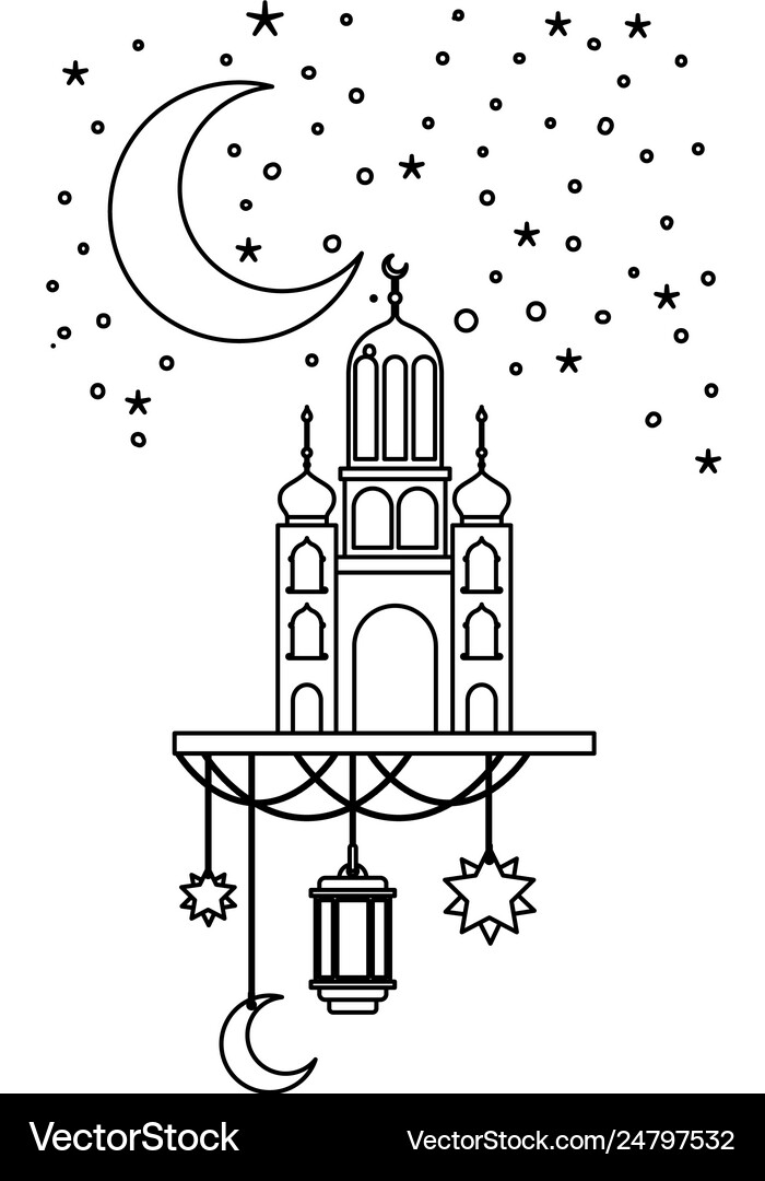 Arabic castle with moon and decoration hanging Vector Image