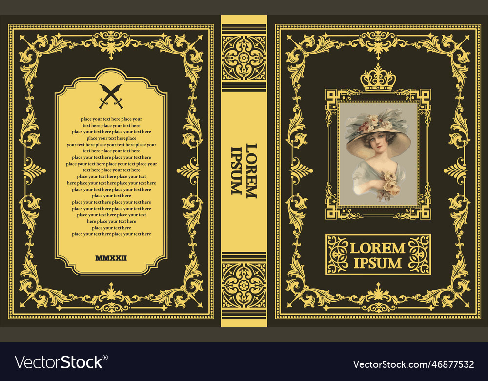 Ornate leather book cover and old retro ornament Vector Image
