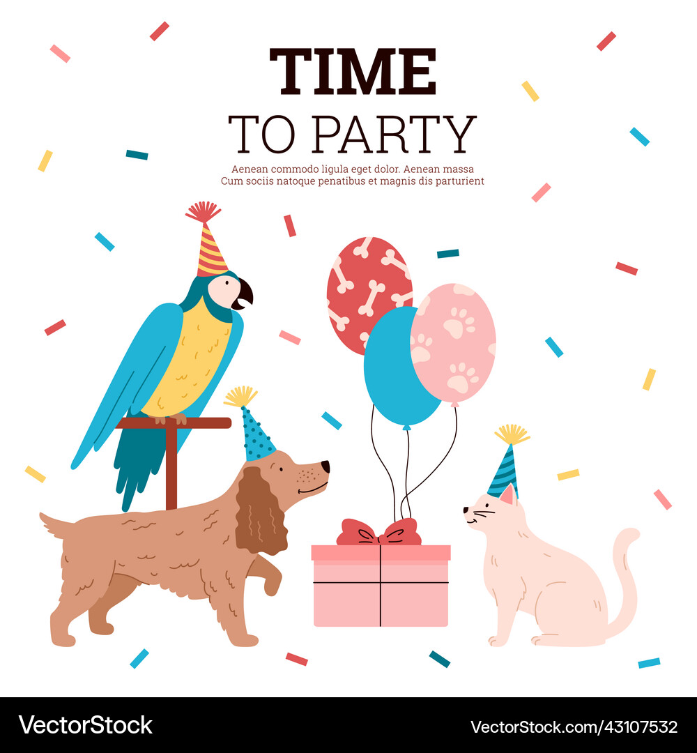 Pets party banner or invitation card design flat Vector Image