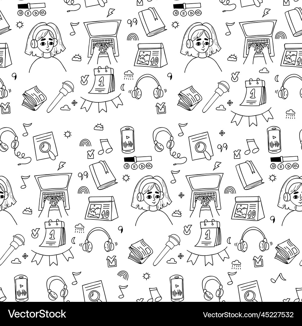 Seamless pattern with girl in headphones Vector Image