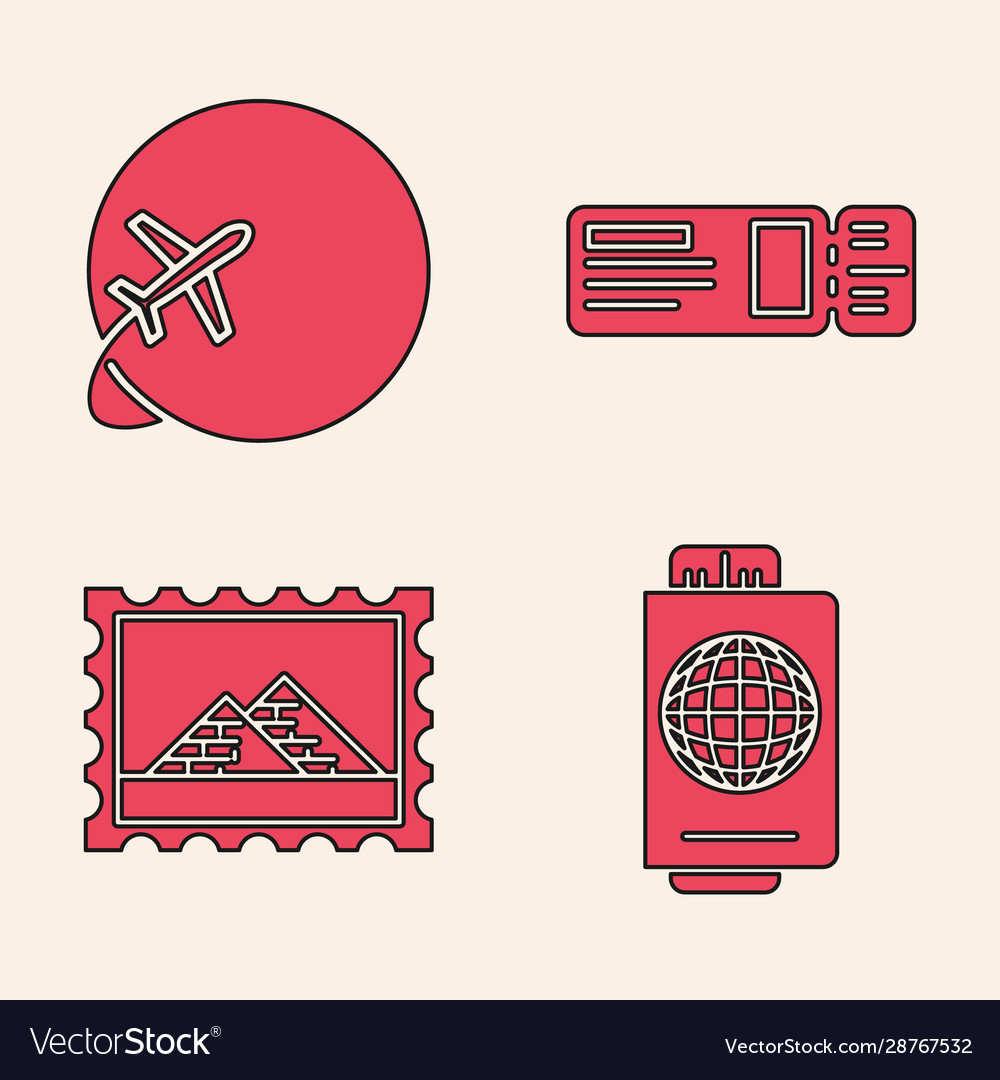 Set passport with ticket globe flying plane Vector Image Set passport with ticket globe flying plane Vector Image