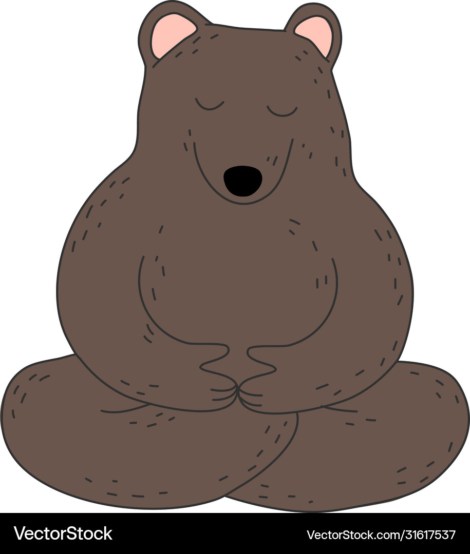 Big brown teddy bear sitting and meditating Vector Image