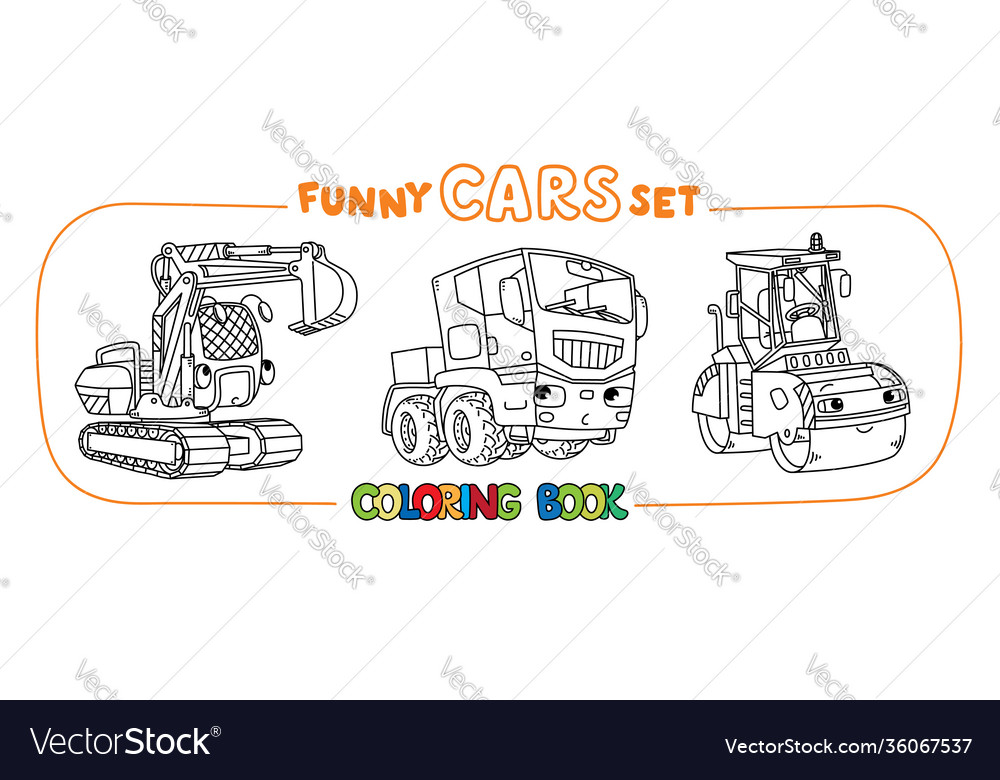 Funny construction small cars set coloring book Vector Image