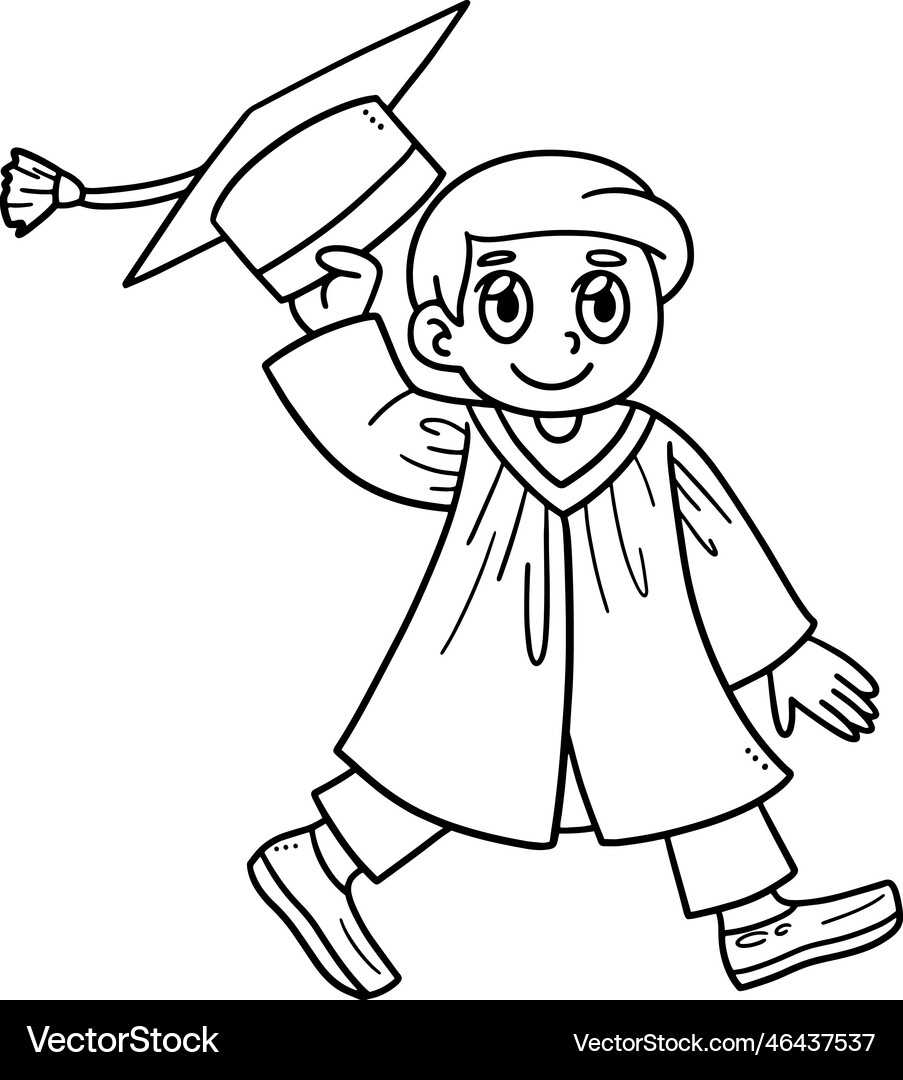 Happy graduate boy isolated coloring Royalty Free Vector
