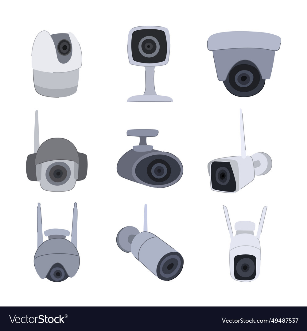 Ip camera set cartoon Royalty Free Vector Image