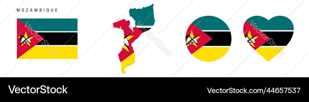 Mozambique flag in different shapes icon set flat Vector Image