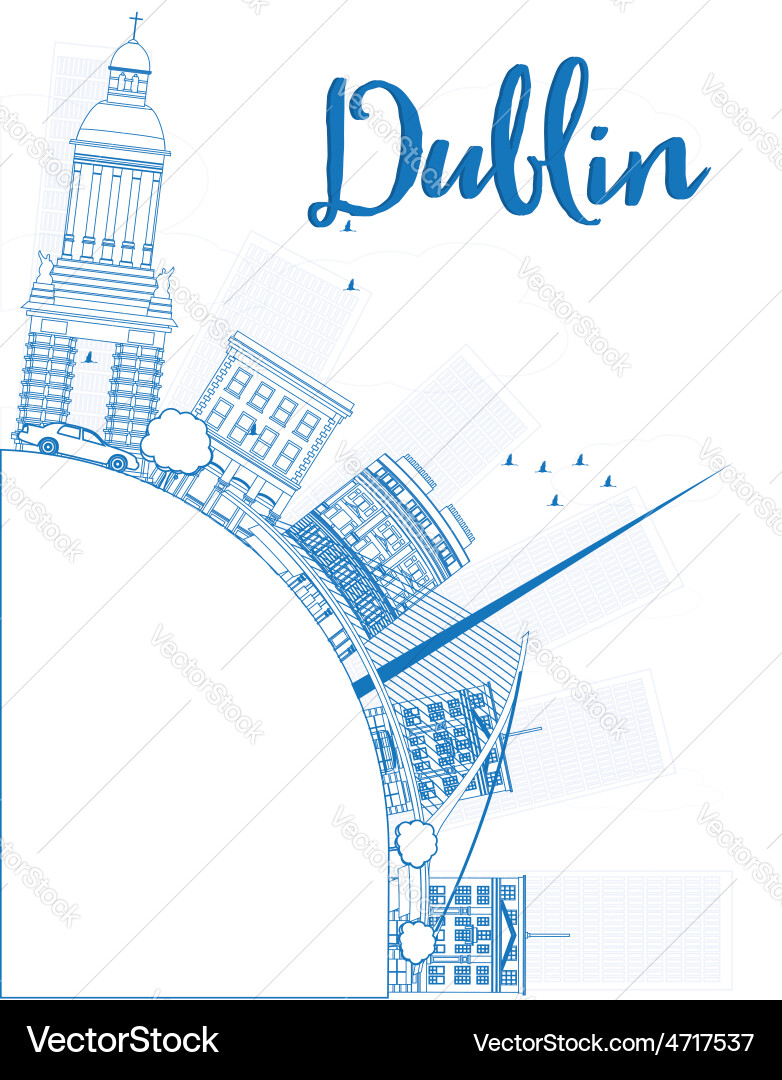 Outline dublin skyline with blue buildings Vector Image