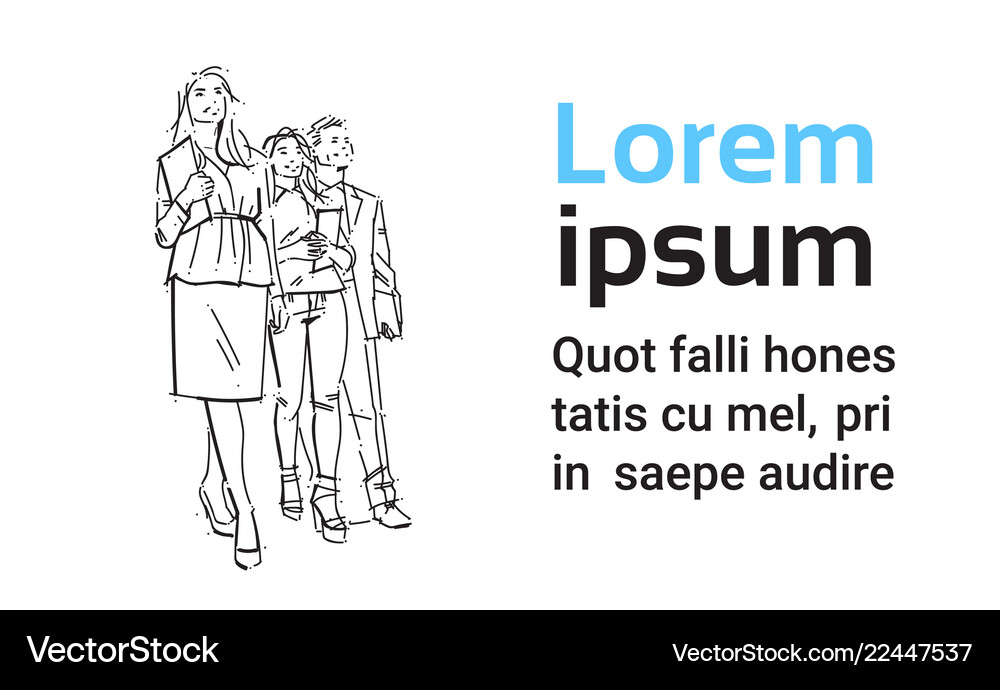 Sketch businesspeople team step forward on white Vector Image