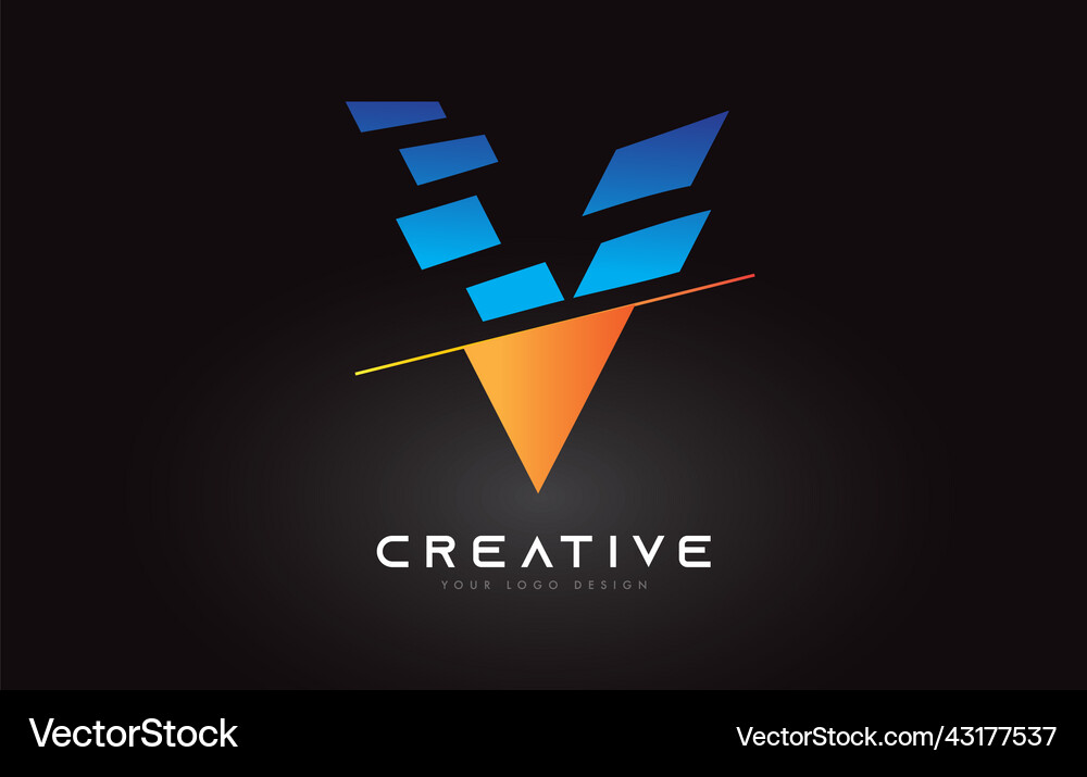 Sliced letter v logo icon design with blue Vector Image