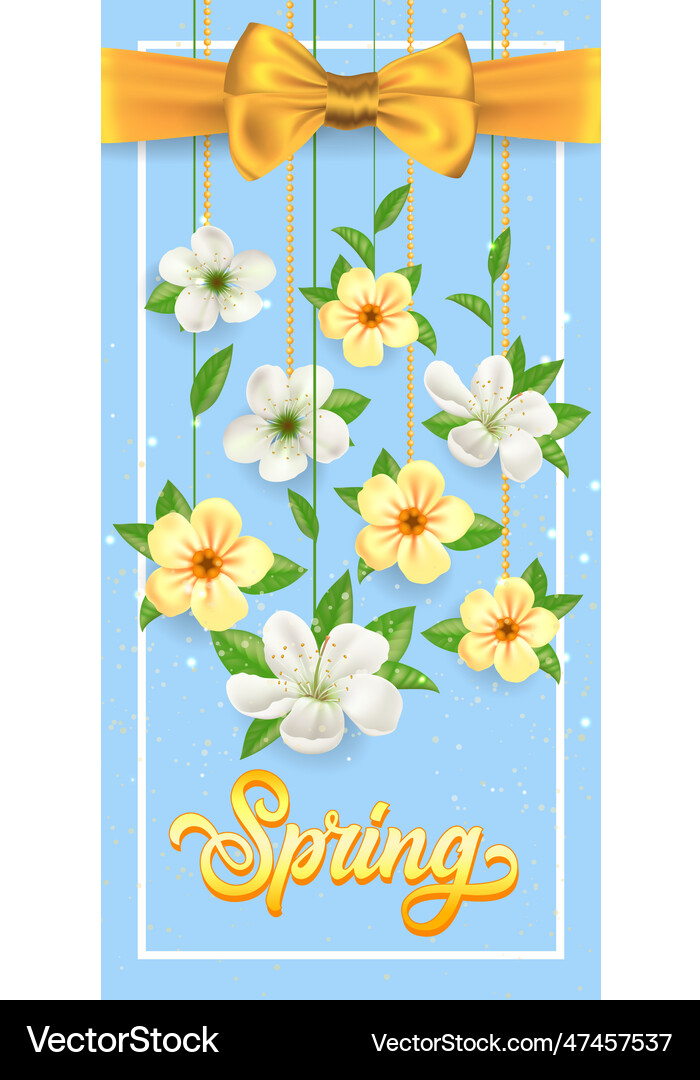 Spring lettering with flowers and ribbon Vector Image