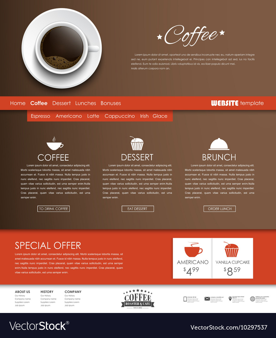 Template coffee web site Royalty Free Vector Image