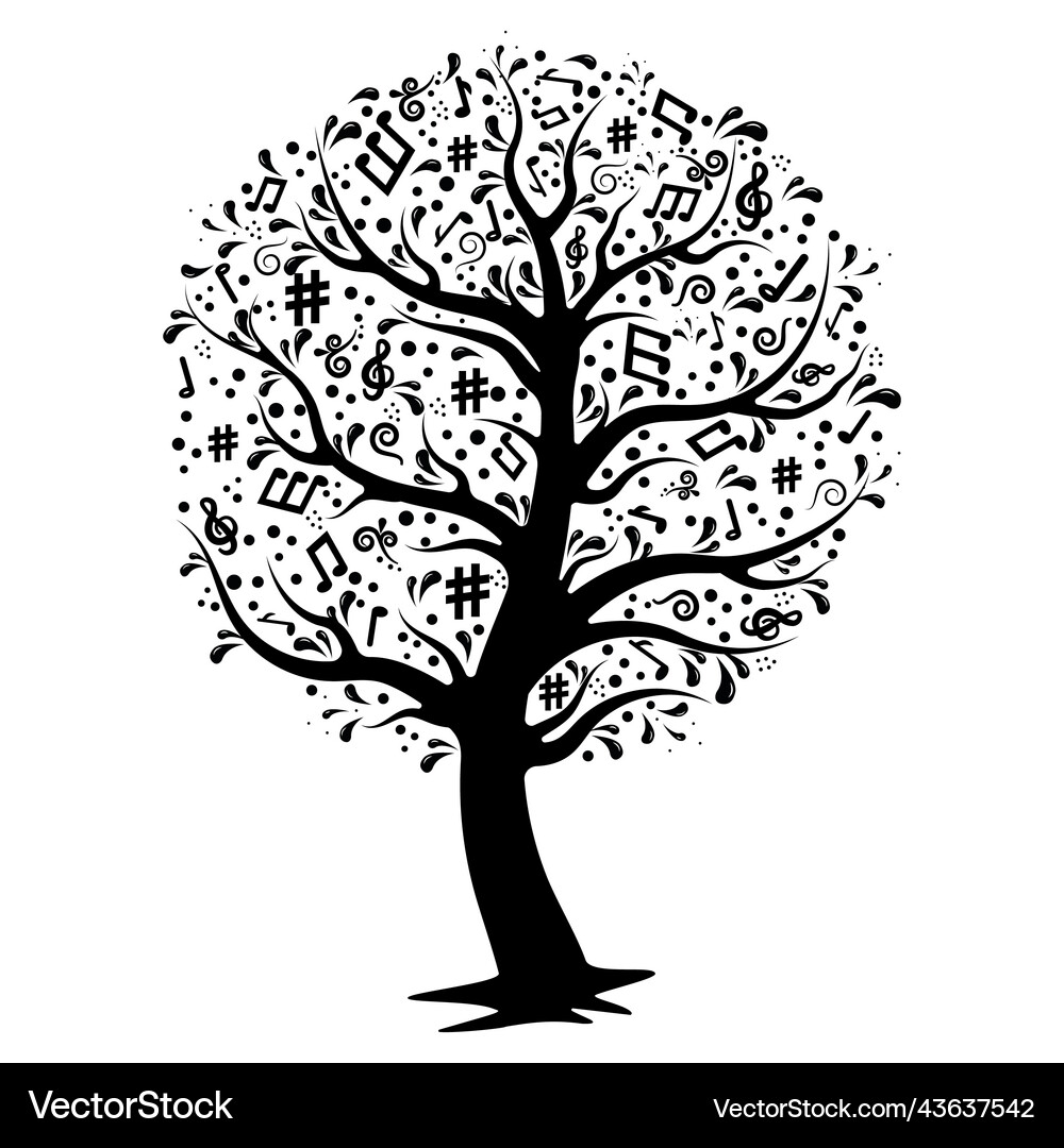 A tree of musical notes isolated on white Vector Image