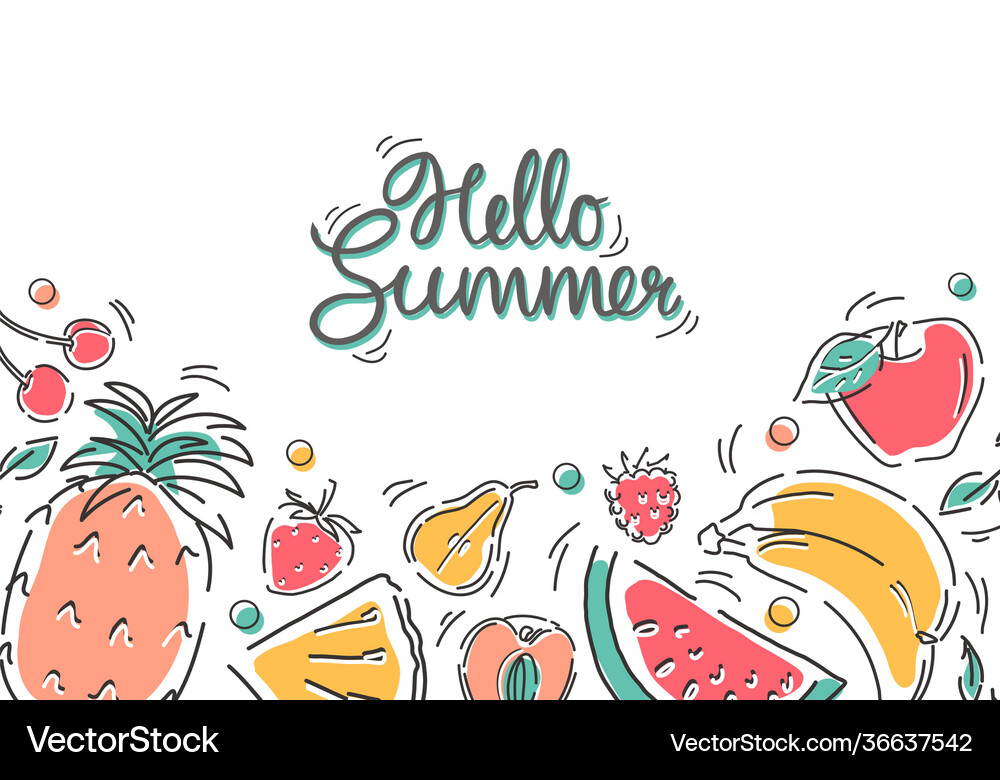 Background with tropical fruits and calligraphy Vector Image