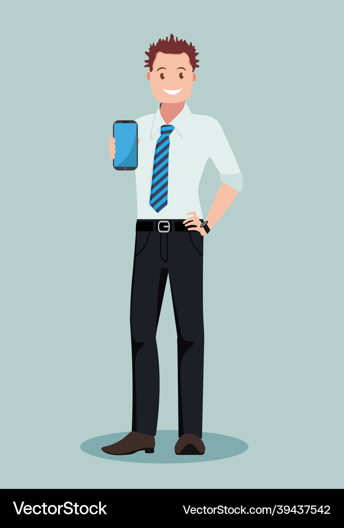 Businessman shows the phone Royalty Free Vector Image