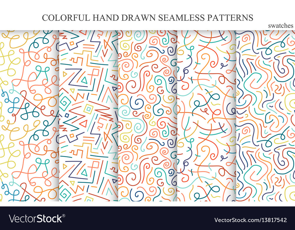 Collection of colorful seamless hand drawn Vector Image