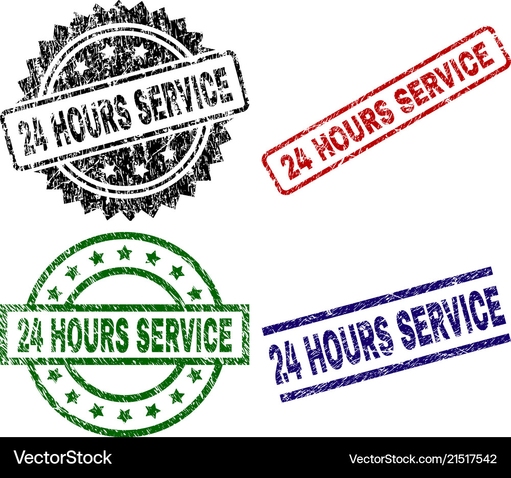 Damaged textured 24 hours service stamp seals Vector Image
