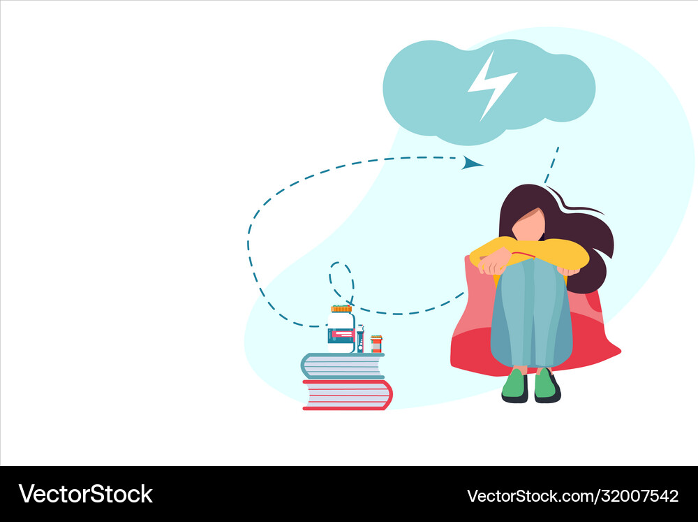 Depression a depressed girl sits and thinks Vector Image