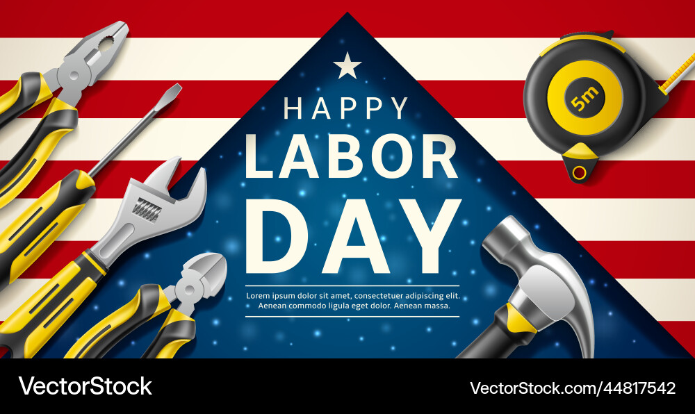 Hand tools labor day poster realistic repair Vector Image
