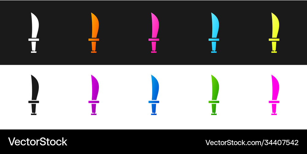Set pirate sword icon isolated on black and white Vector Image