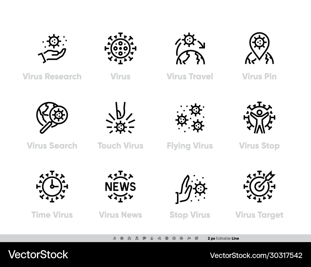 Virus spread and research coronavirus icon set for