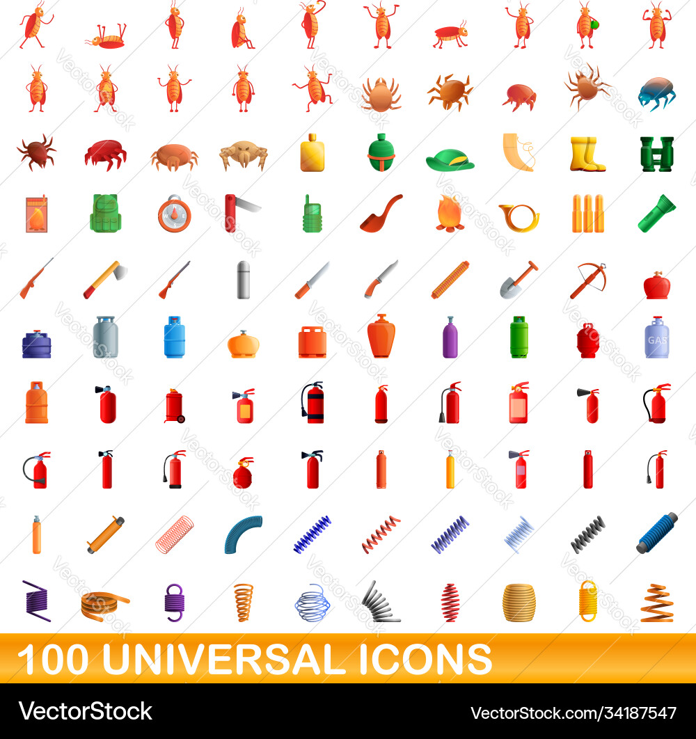 100 universal icons set cartoon style Royalty Free Vector