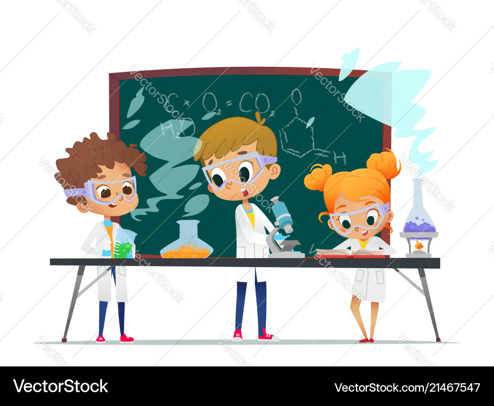 Funny little girl doing and two boys experiments Vector Image
