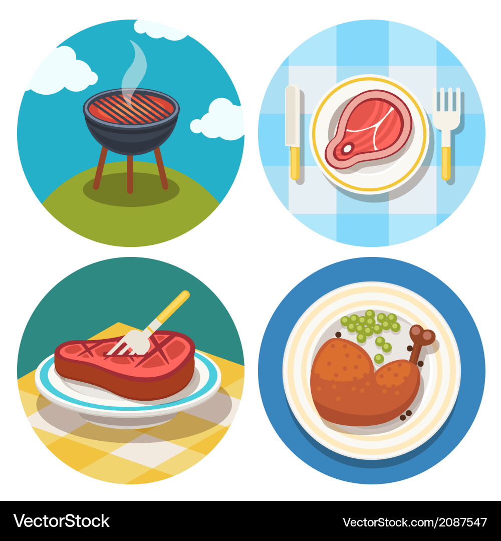 Meat icons in flat design Royalty Free Vector Image