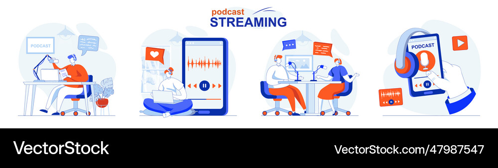 Podcast streaming concept set live broadcast – Royalty-Free Vector ...