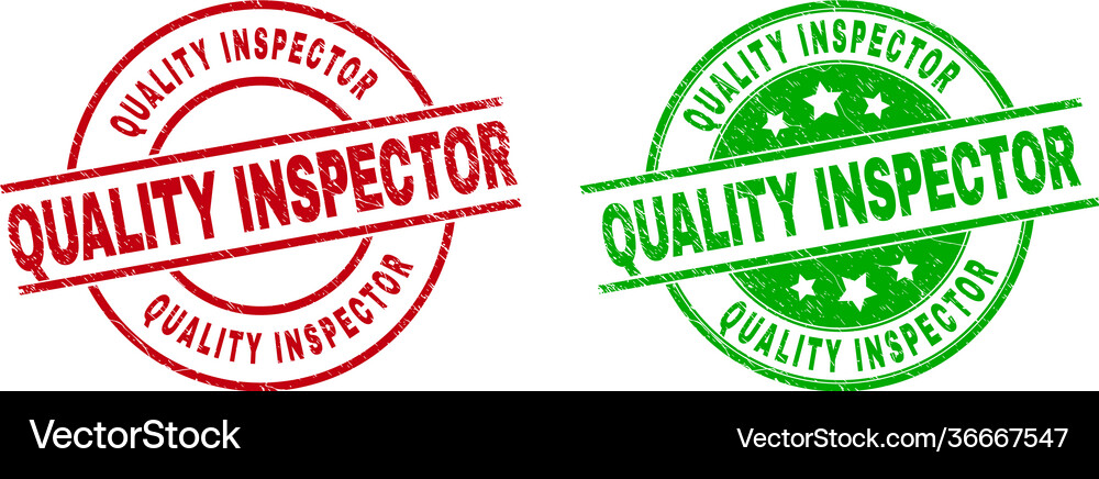 Quality inspector round stamp seals with grunge Vector Image