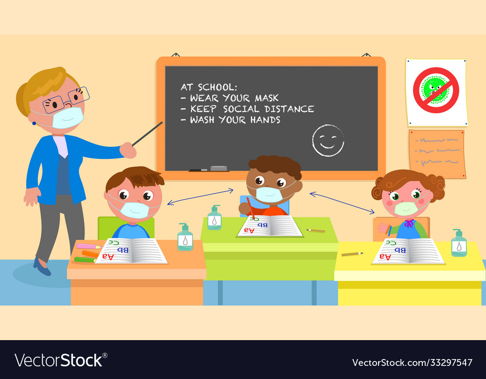 School class and covid-19 rules Royalty Free Vector Image
