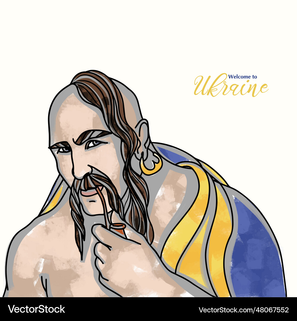 Cossack with a smoking cradle in his hands Vector Image