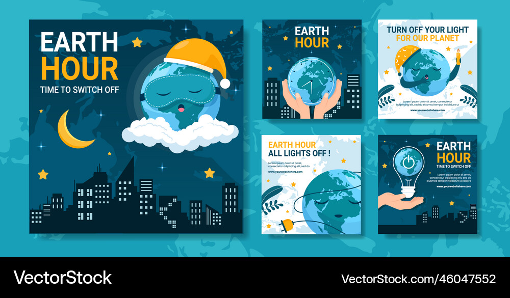 Happy earth hour day social media post flat Vector Image