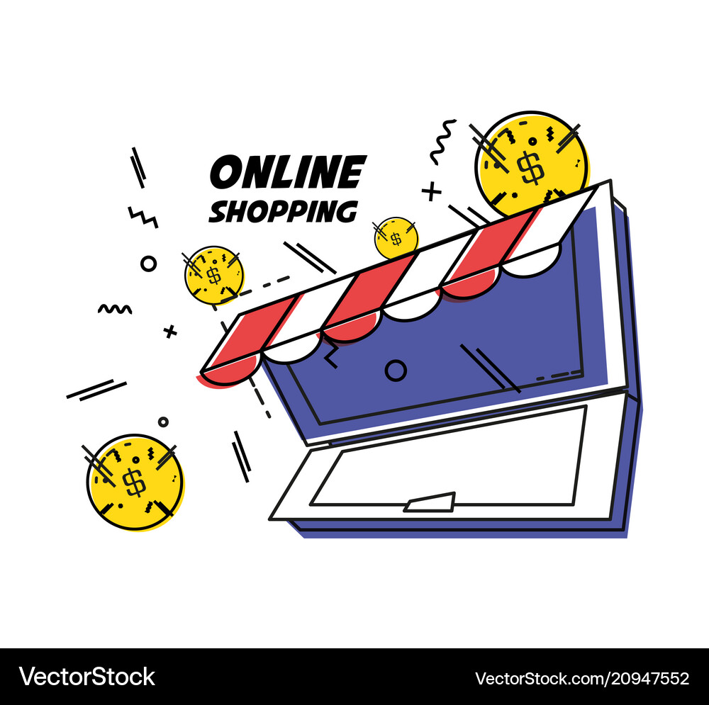 Laptop computer with shopping online concept Vector Image
