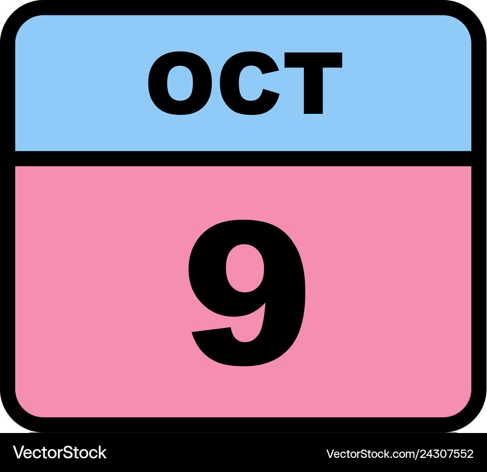 October 9th date on a single day calendar Vector Image