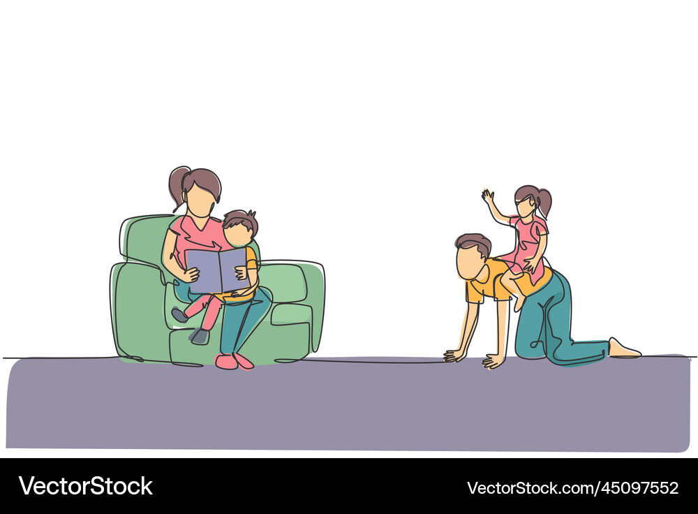 One continuous line drawing of young play Vector Image