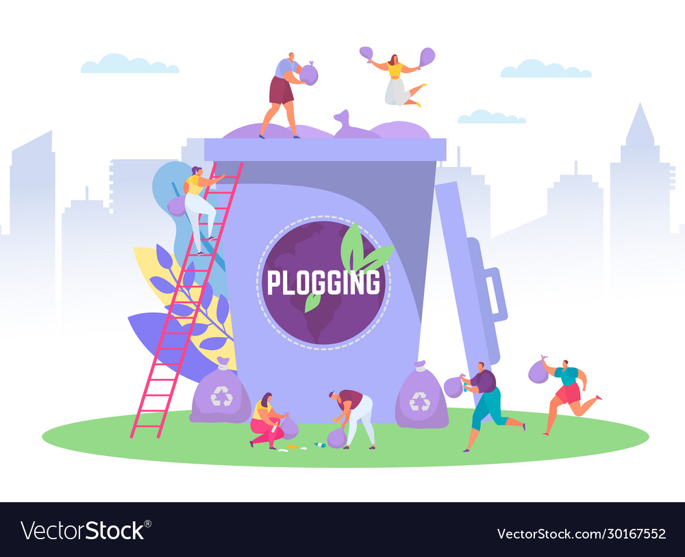 Plogging ecological concept run to clear world Vector Image Plogging ecological concept run to clear world Vector Image