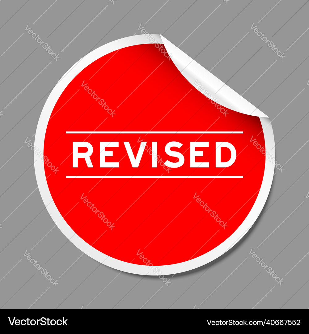 Red color peel sticker label with word revised Vector Image