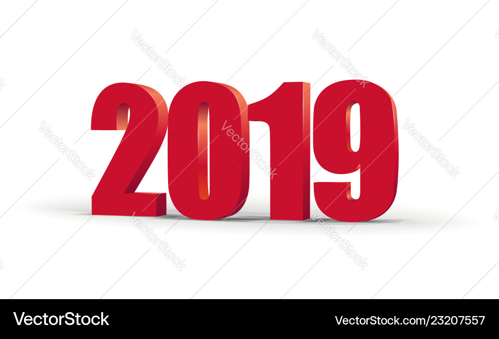 2019 happy new year red 3d numbers perspective Vector Image