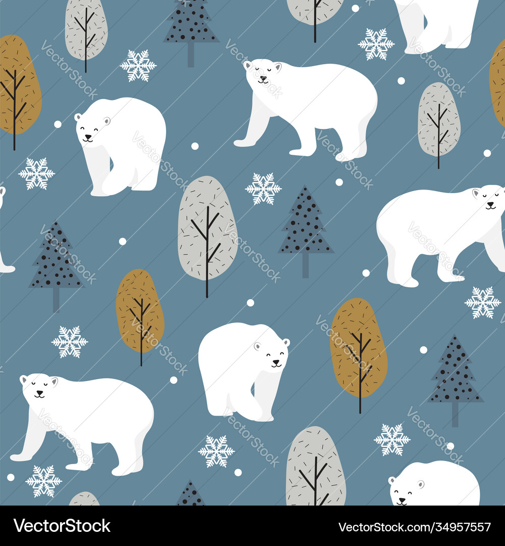 Christmas seamless pattern with polar bear Vector Image