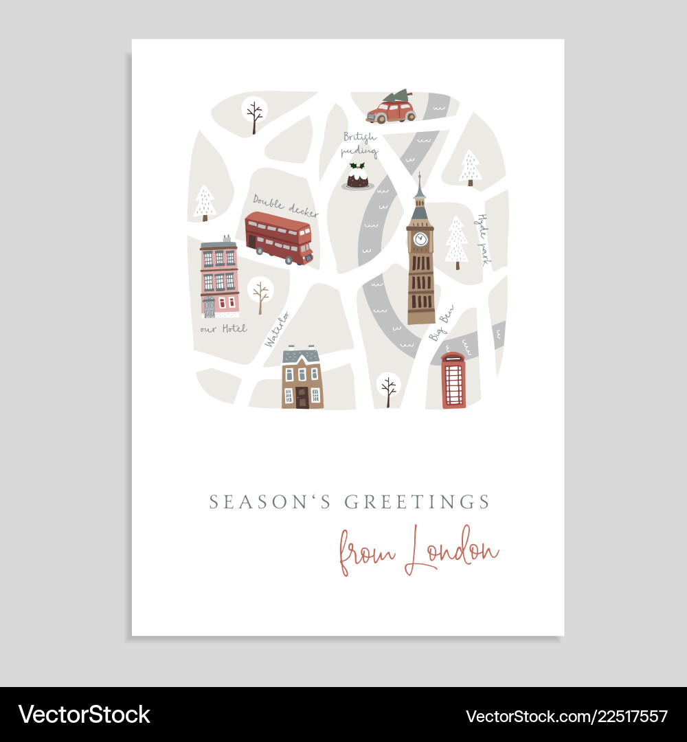 Cute christmas greeting card invitation with map Vector Image