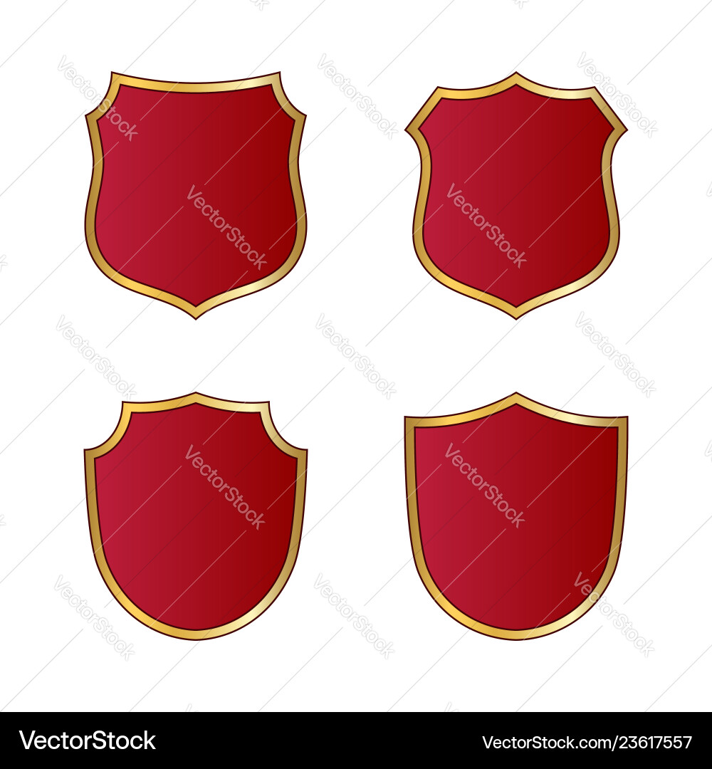 Gold and red shield shape icons set logo emblem Vector Image
