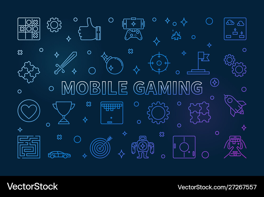 Mobile gaming concept colorful outline Royalty Free Vector