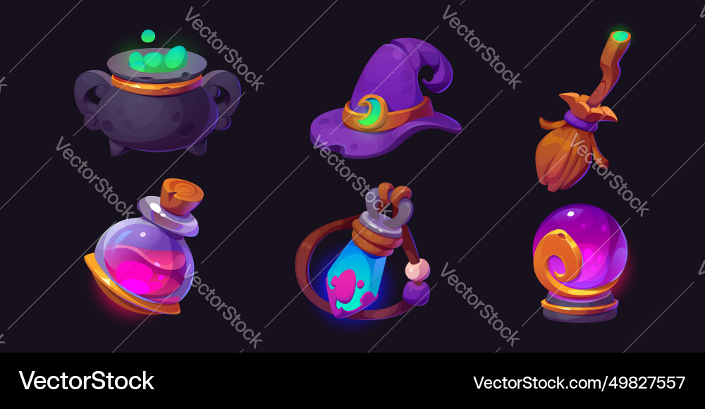 Wizard or witch game cartoon icons Royalty Free Vector Image