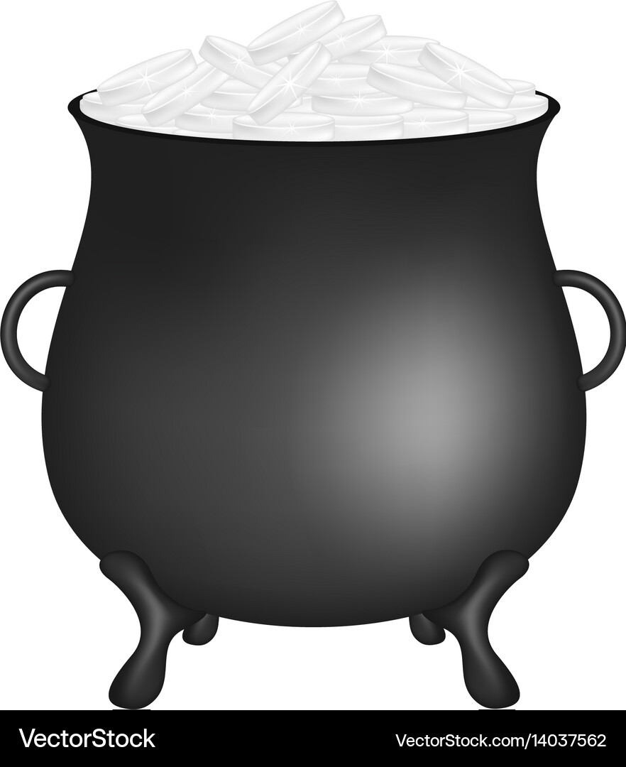 Black pot with silver money coins Royalty Free Vector Image