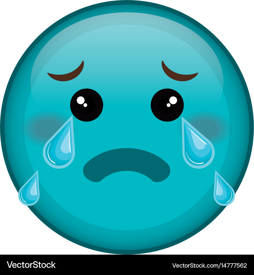 Crying face emoticon kawaii character Royalty Free Vector
