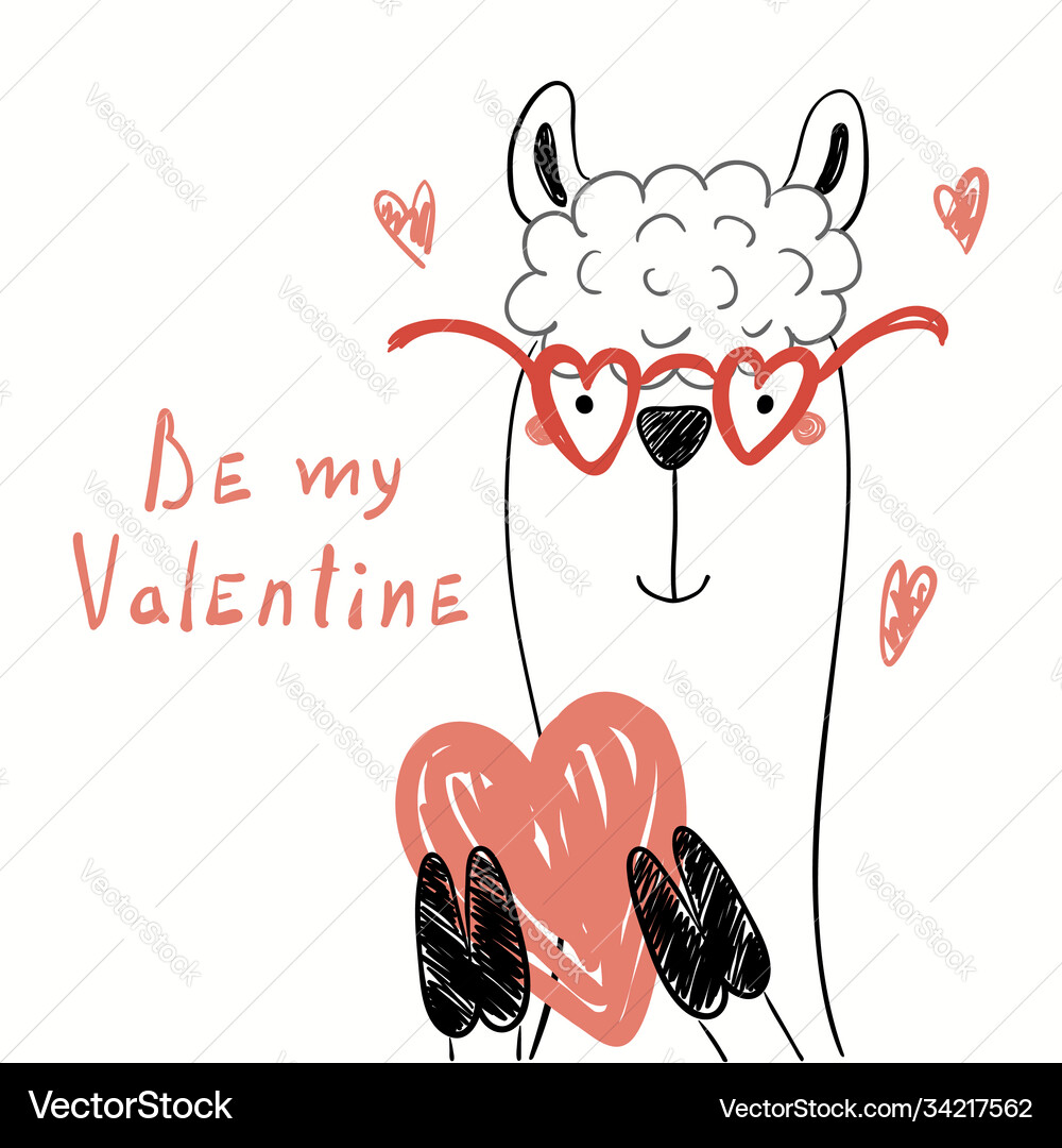 Cute llama valentine card Royalty Free Vector Image