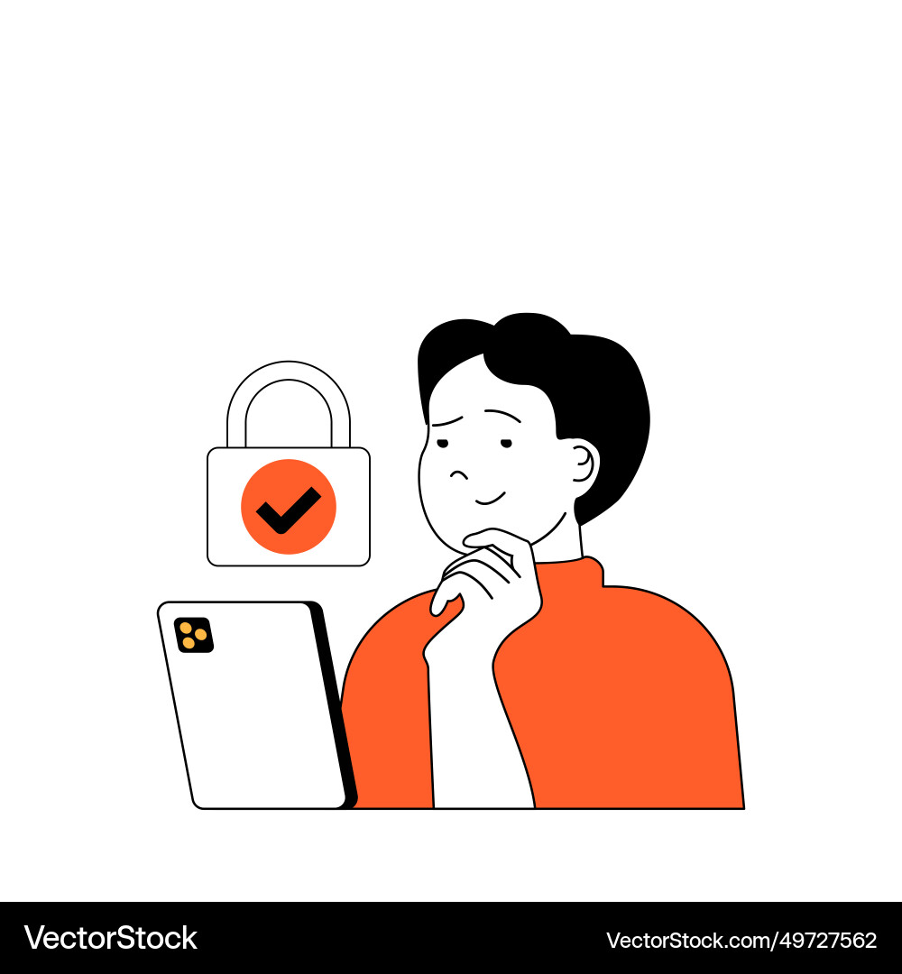 Cyber security concept with cartoon people in flat