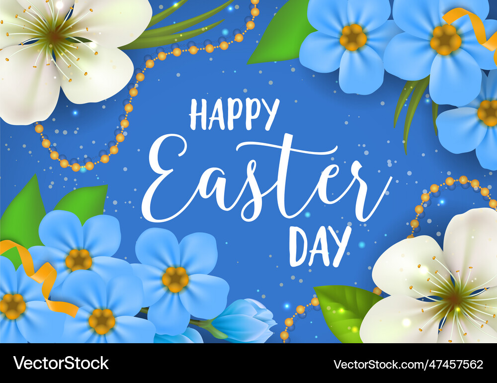 Easter day lettering with blue flowers Royalty Free Vector