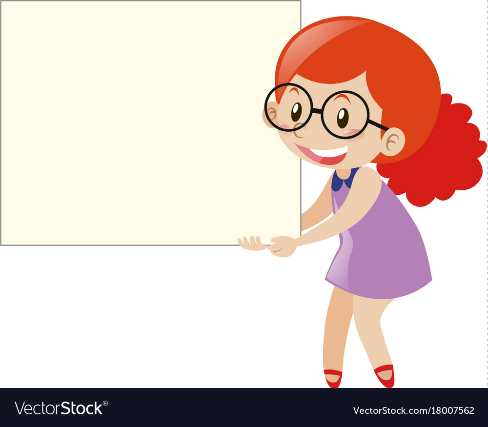 Red hair girl holding blank board Royalty Free Vector Image
