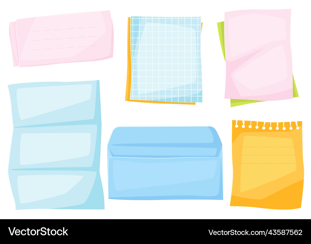 Set of various paper note office supplies Vector Image